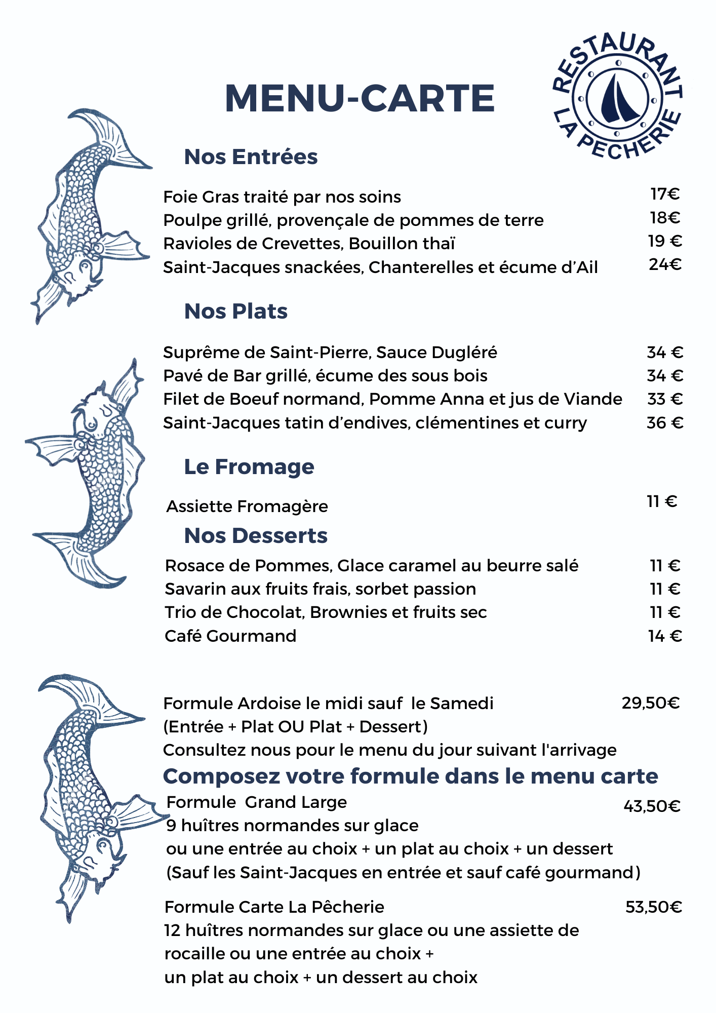 La carte du restaurant - La Pecherie